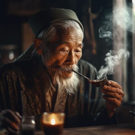 Viejo Vietnam Bebiendo Café Por Goteo Y Fumando Ai Generativo Foto