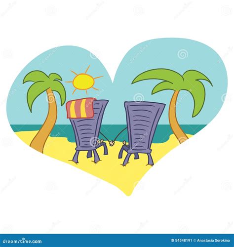 Romantic Couple Sunning By The Sea Doodle Stock Vector Illustration