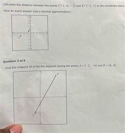 solved calculate the distance between the points c 6 2 and e 1 1
