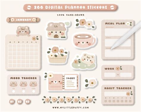 Kawaii Digital Planner Stickers For Goodnotes Planner Goodnotes