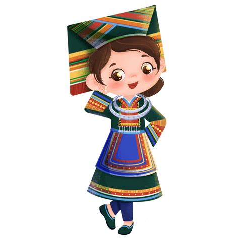 手绘q版少数民族人物插画7模板素材 稿定设计