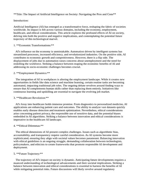 Title The Impact Of Artificial Intelligence On Society Navigating The