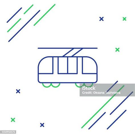 藍色和綠色線電車和鐵路圖示隔離在白色背景公共交通標誌五顏六色的大綱概念向量插圖向量圖形及更多乘客圖片 乘客 交通 交通方式 Istock