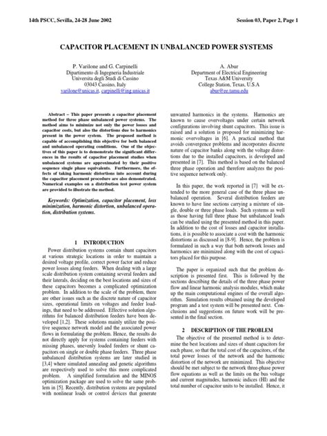 Capacitor Placement In Unbalanced Power Systems Pdf Capacitor Mathematical Optimization