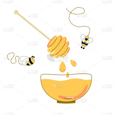 蜂蜜 蜜蜂 绘画插图 卡通 碗 矢量 白色背景 杯垫 动物手 绘制