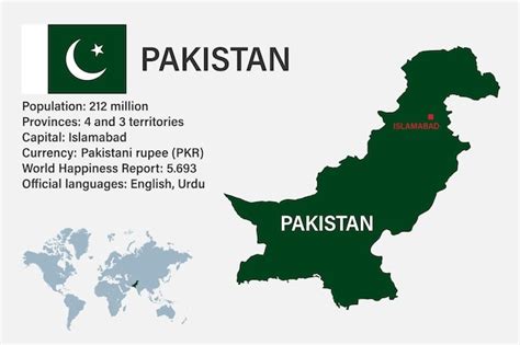 Mapa De Pakistán Muy Detallado Con Capital De Bandera Y Pequeño Mapa