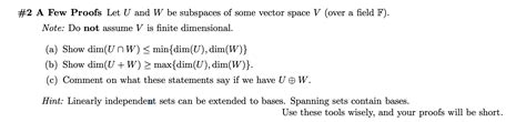 Solved 2 A Few Proofs Let U And W Be Subspaces Of Some Chegg Com