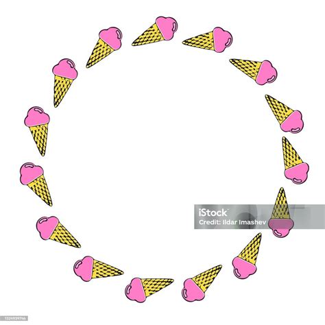 흰색 배경에 귀여운 다채로운 아이스크림 벡터 원 프레임 아이스크림에 대한 스톡 벡터 아트 및 기타 이미지 아이스크림 프레임 귀여운 Istock