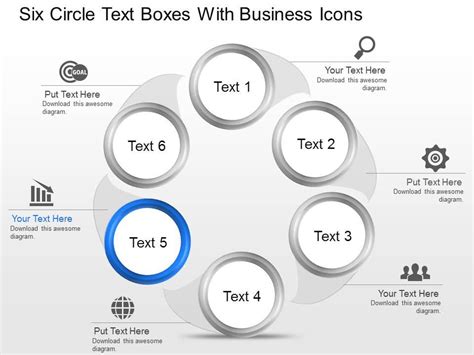 Six Circle Text Boxes With Business Icons Powerpoint Template Slide