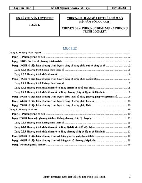 SOLUTION Nbv Chuy N 12 Ph Ng Tr Nh M Ph Ng Tr Nh Logarit 1 Studypool