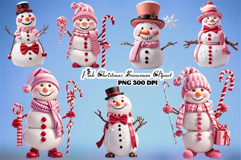Cute Pink Christmas Snowman Clipart Png Graphic By Artneticy Fly