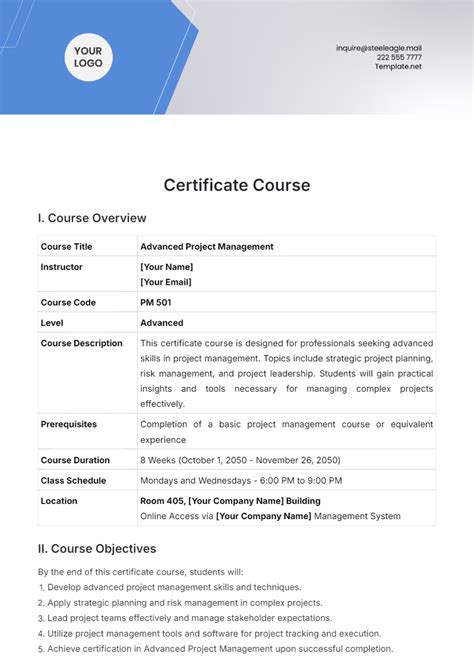 Free Course Templates To Edit Online