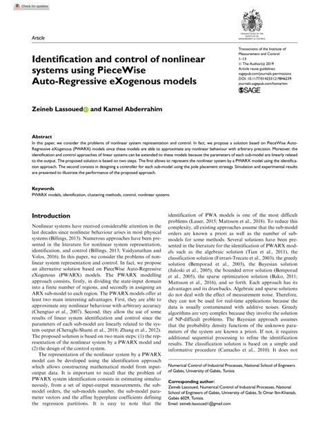Pdf Identification And Control Of Nonlinear Systems Using Piecewise Auto Regressive Exogenous