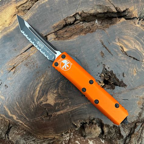 Microtech Utx 85 Te Orange Handle Black Full Serrated Blade 233 3or