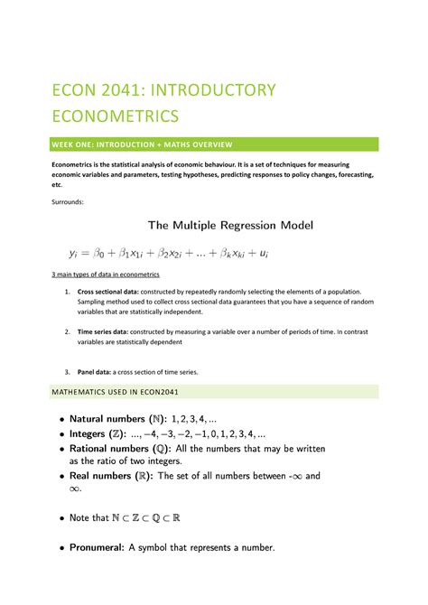 introductory econometrics econ 2041 introductory econometrics week