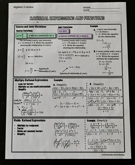 Graphing Rational Functions Activity Puzzle — Education With Docrunning