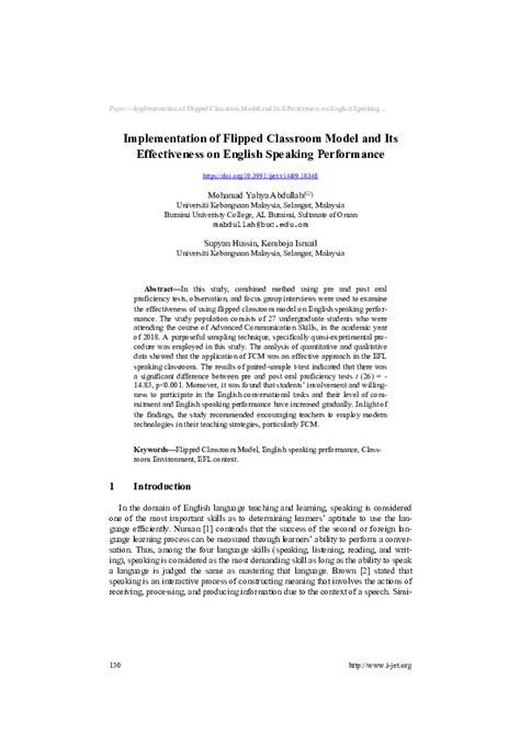Pdf Implementation Of Flipped Classroom Model And Its Effectiveness