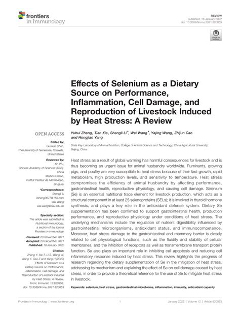 Pdf Effects Of Selenium As A Dietary Source On Performance