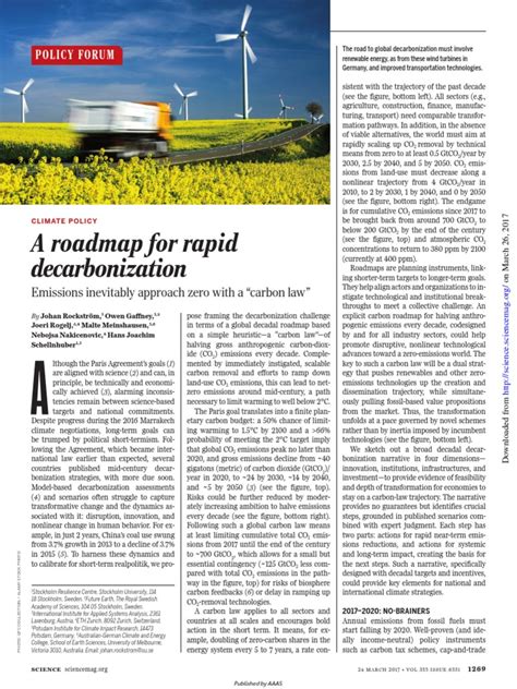 A Roadmap For Rapid Decarbonization Pdf Low Carbon Economy Global