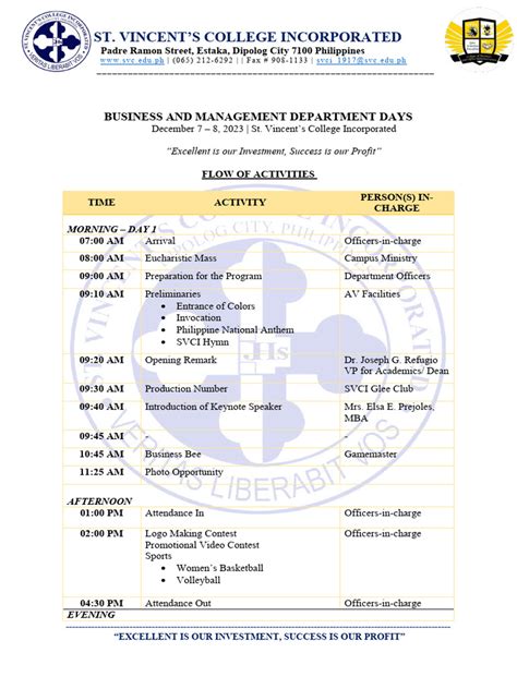 Bmoa Days Flow Of Activities Pdf