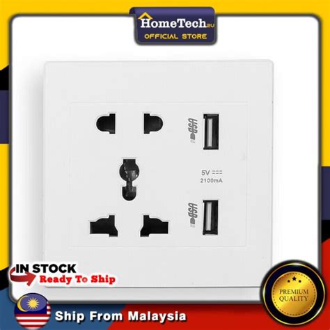 Universal 13a Wall Switch Socket With Usb Port 5v 2 1a Electrical Plug Panel Socket Wall Power