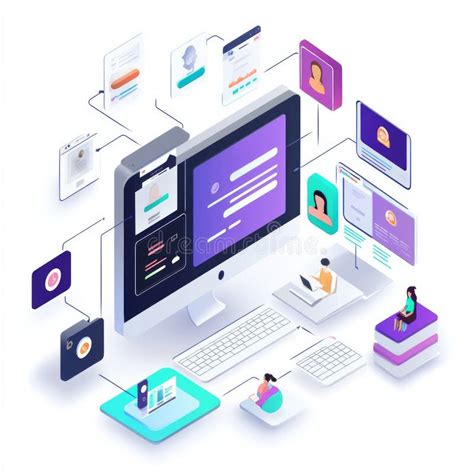 Digital Workspace With Computer And Connected User Interfaces In Modern Office Stock Image