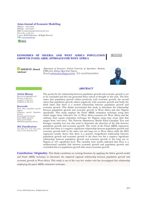 Pdf Economics Of Nigeria And West Africa Population Growth Panel Ardl Approach For West Africa