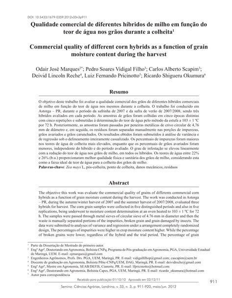 Pdf Commercial Quality Of Different Corn Hybrids As A Function Of