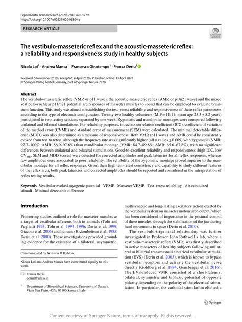 The Vestibulo Masseteric Reflex And The Acoustic Masseteric Reflex A