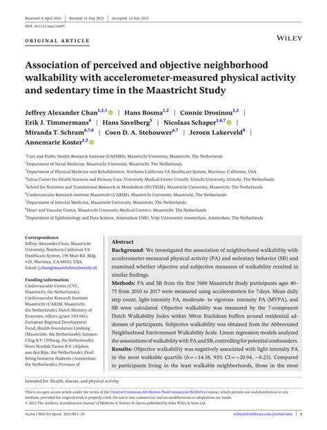 Pdf Association Of Perceived And Objective Neighborhood Walkability