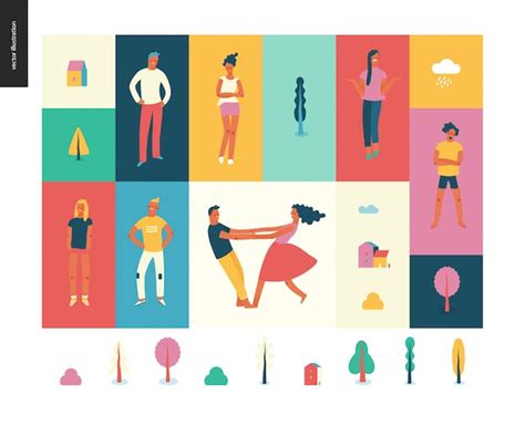 밝은 사람들이 초상화 세트 젊은 남자와 여자 프리미엄 벡터