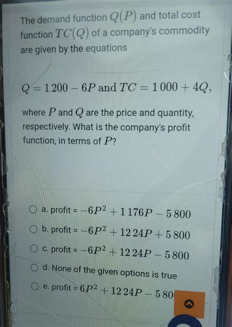 Solved The Demand Function Qp And Total Cost Function