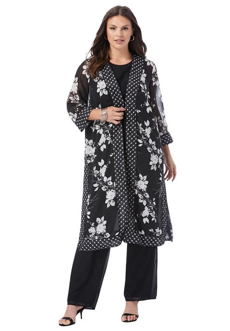 Roamans Roamans Womens Plus Size Three Piece Duster And Pant Set