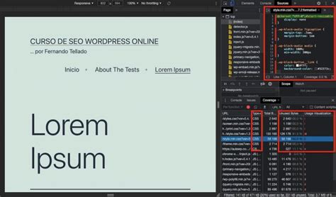 elimina archivos css sin usar en wordpress para mejorar puntuaciones en