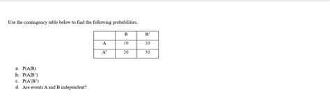 Solved Use The Contingency Table Below To Find The Following