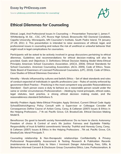 Ethical Dilemma In Counseling