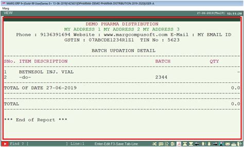 how to view batch updation detail report in marg software