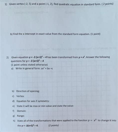 Solved 1 Given Vertex −25 And A Point −12 Find