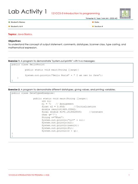 121ccs lab 1 basics 1 2 pdf software development computer science