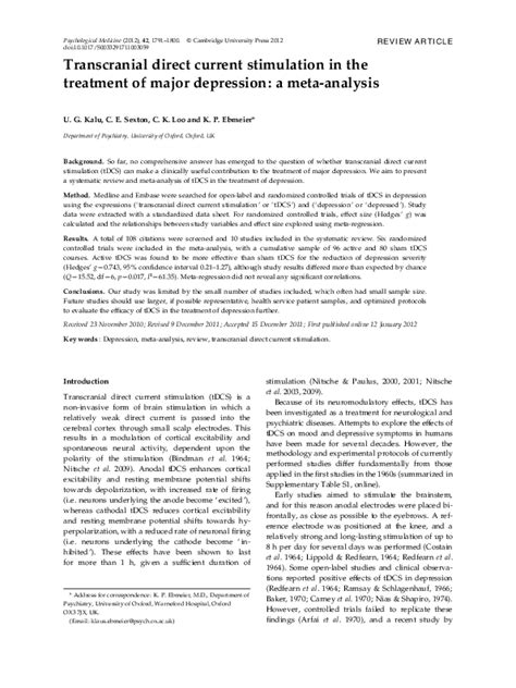 Pdf Transcranial Direct Current Stimulation In Treatment Resistant Depression A Randomized