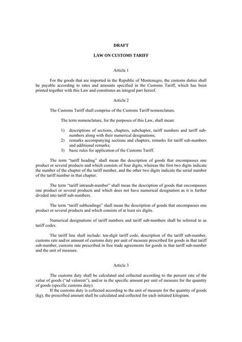 Pdf 01 Draft Customs Tariff Law Englishof Parts For Manufacturing