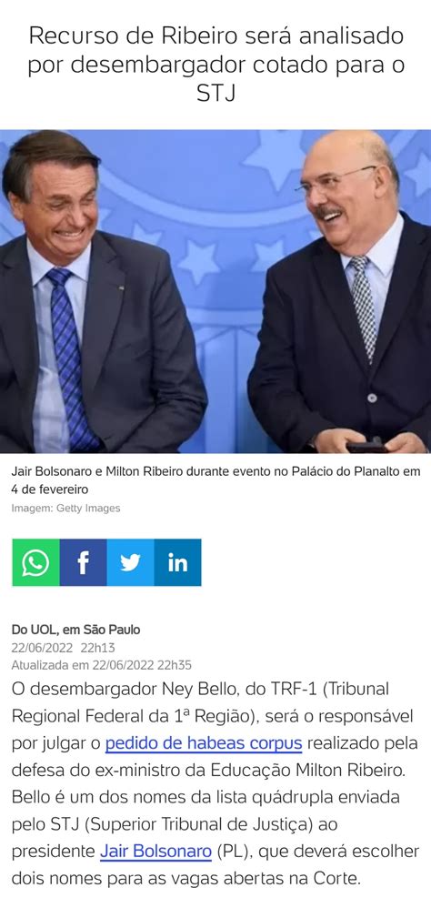 Desembargador Manda Soltar Milton Ribeiro Pastores E Os Outros Presos