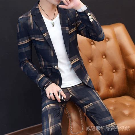 【搶購不用等】一件套 2色選 紳士 青年帥氣格子男士西裝 英倫雅痞 緊身韓風 紳士風 格紋 簡約百搭 經典款 休閒西裝 蝦皮購物