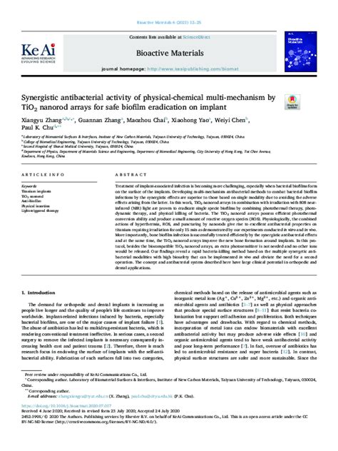 Pdf Synergistic Antibacterial Activity Of Physical Chemical Multi