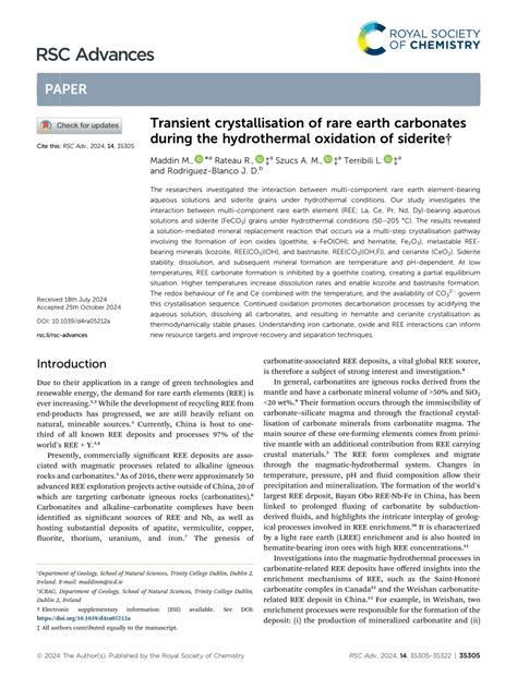 Pdf Transient Crystallisation Of Rare Earth Carbonates During The Hydrothermal Oxidation Of