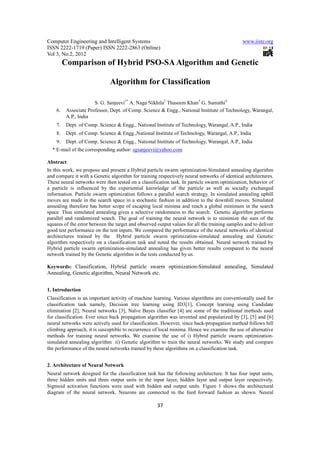 Comparison Of Hybrid Pso Sa Algorithm And Genetic Algorithm For