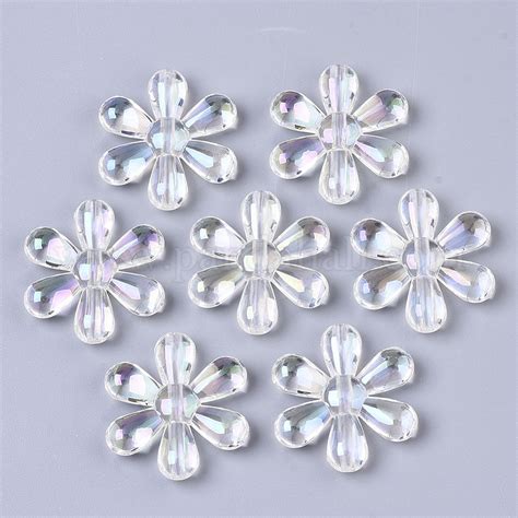 透明なアクリルビーズ ABカラーメッキ 花 クリアAB 24 5x22 5x5mm 穴1 5mmの通販 PandaHallパンダホール