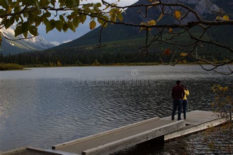 Couple Enjoying Vermilion Lakes Canada Editorial Image Image Of