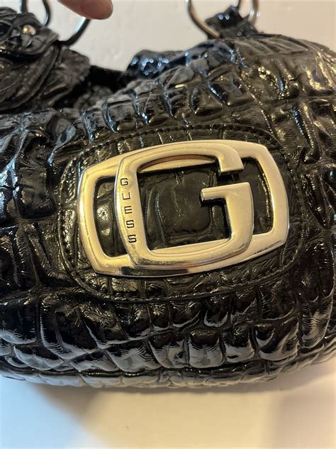 Big GUESS BLACK SHINY Patent LEATHER SHOULDER BAG Fau Gem