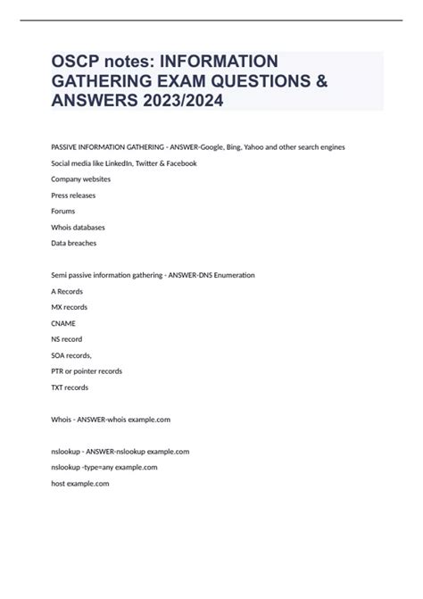 OSCP Notes INFORMATION GATHERING EXAM QUESTIONS ANSWERS 2023 2024